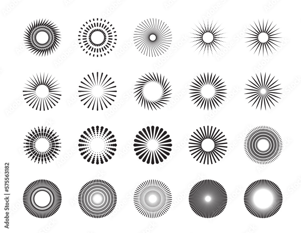 Radial lines in geometric round form. Sun logo. Retro speed lines ...