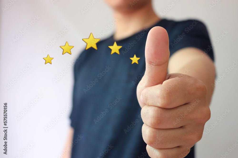 Customer satisfaction concept. thumb up Positive emotion happy smile ...