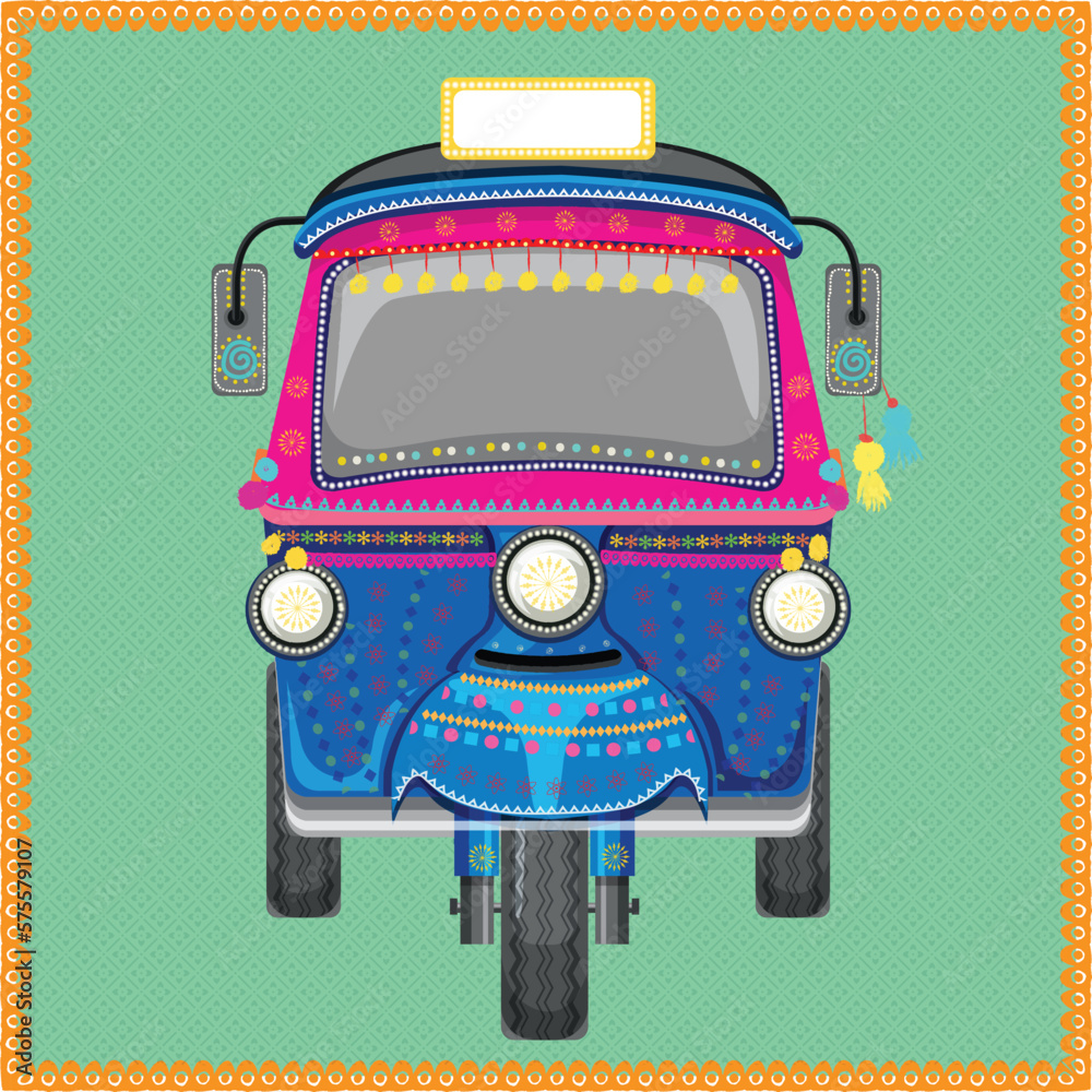 indian art syle auto rickshaw illustration vector art of indian ...