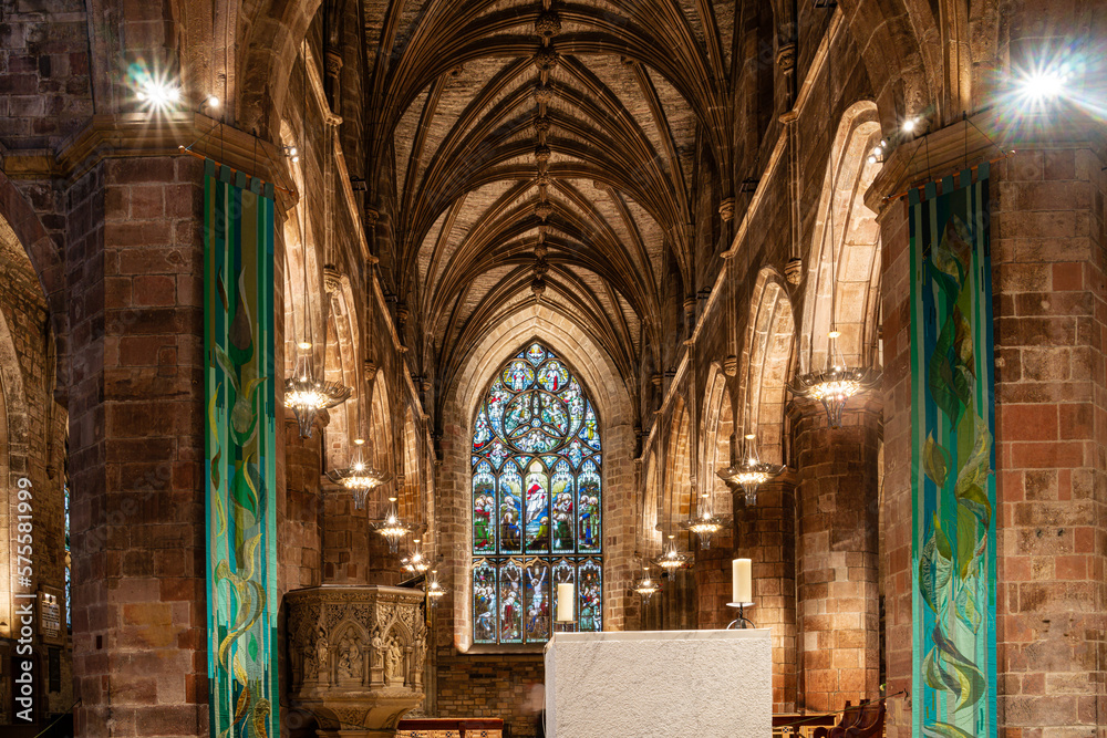 Inside St Giles' Cathedral, stone church with a stone wall and a stone ...