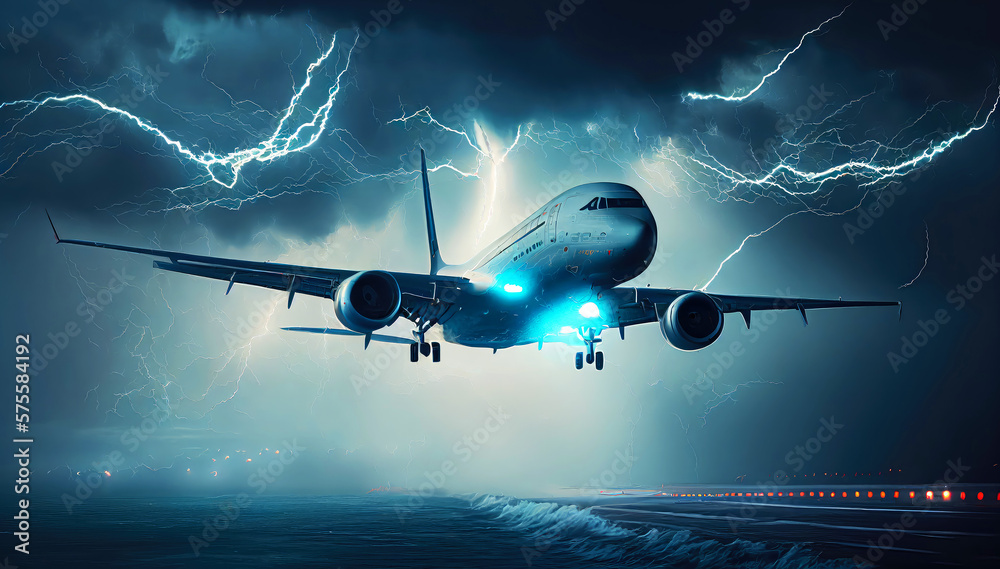 An Illustration of a Commercial Airliner Flying Through a Thunderstorm ...