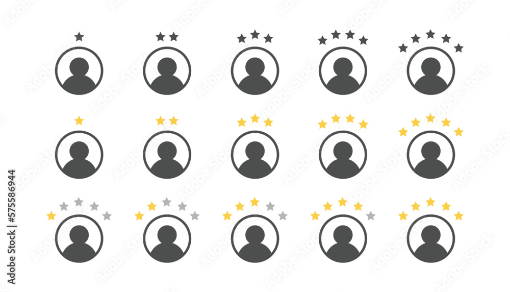 Customer experience icon. 1 to 5 star satisfaction rating icon vector ...