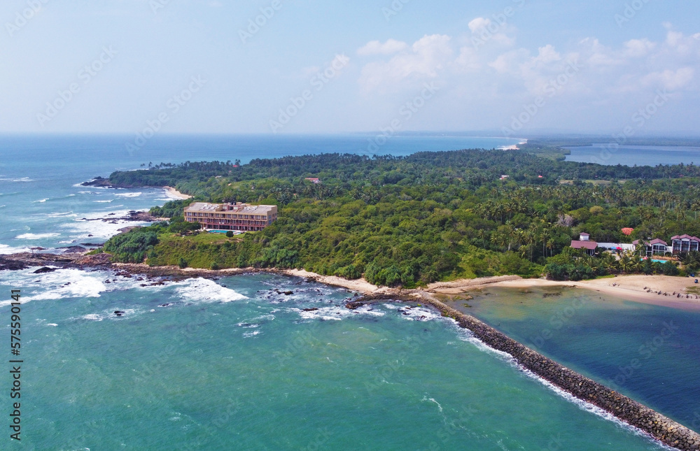 Aerial view of the tropical ocean landscape with a beach. Beautiful ...