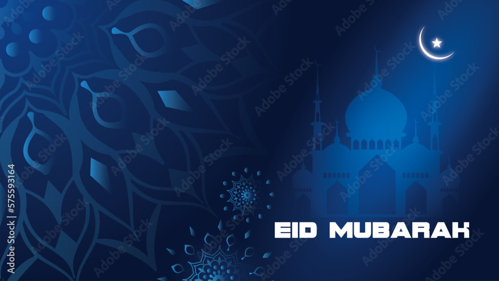 A blue background with a mosque and the ward Eid Mubarak, eid mubarak ...