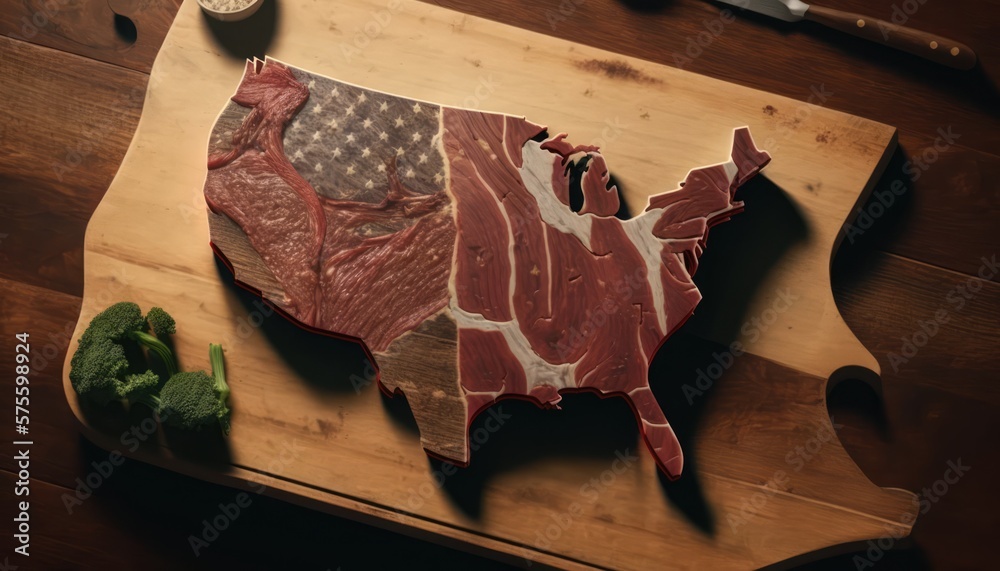 American Meat Production Concept - USA Map Shaped Steak Beef Cut on ...