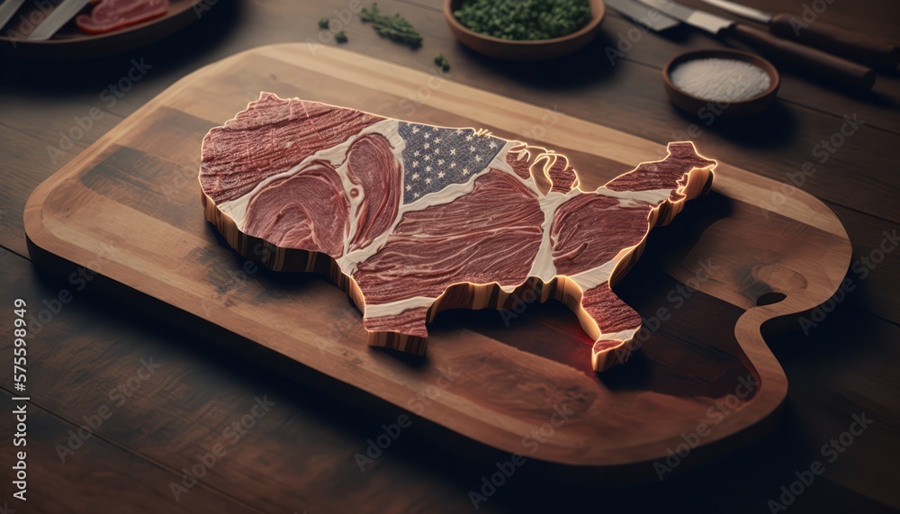 American Meat Production Concept - USA Map Shaped Steak Beef Cut on ...