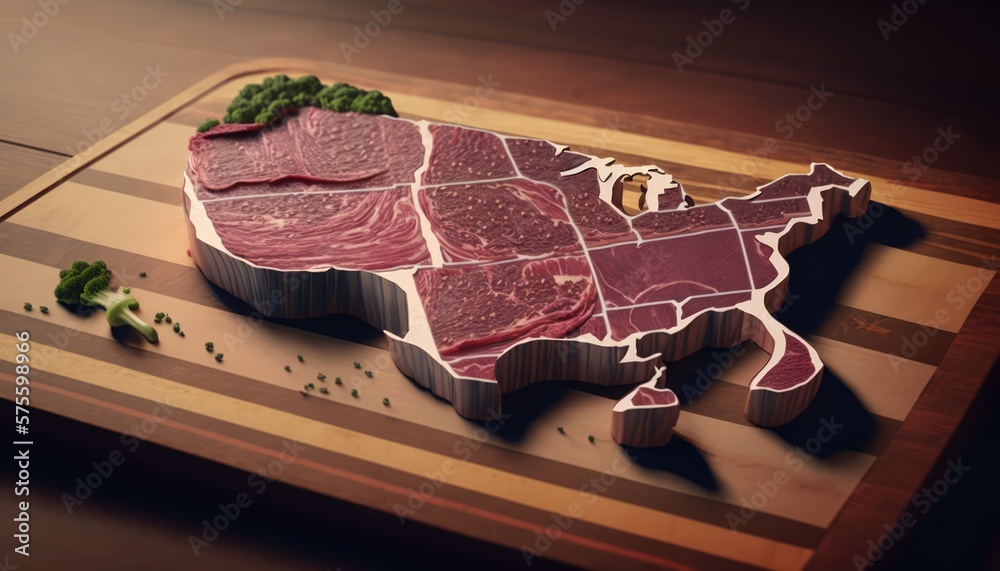 American Meat Production Concept - USA Map Shaped Steak Beef Cut on ...