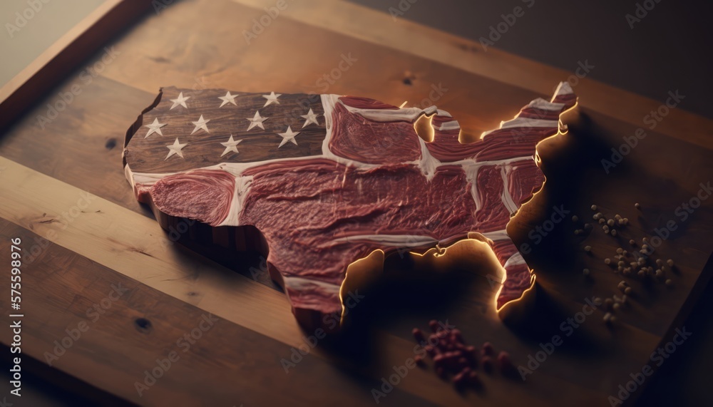 American Meat Production Concept - USA Map Shaped Steak Beef Cut on ...
