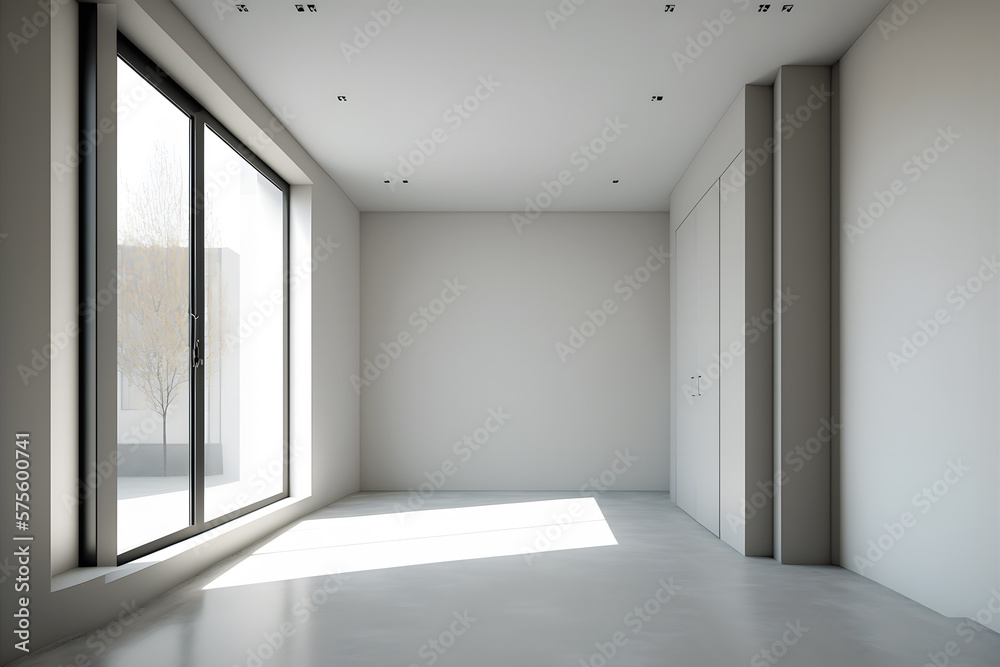 Light white room with big window absolutely empty without furniture ...