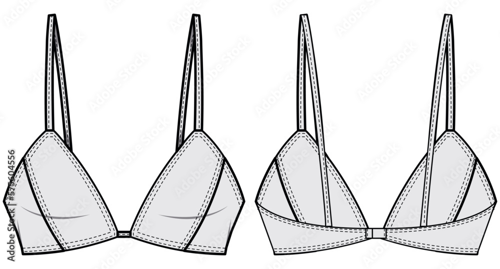 Triangle denim bra design flat sketch fashion illustration vector ...