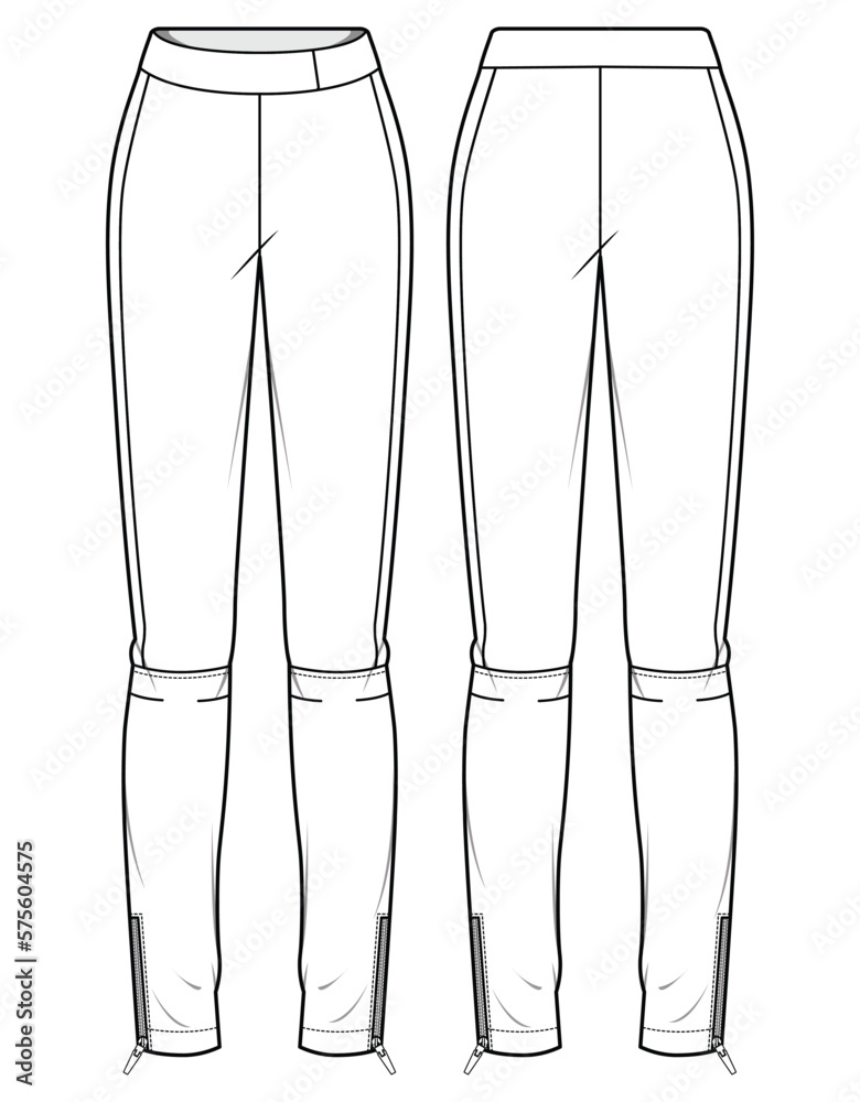 Men's Jogger bottom front and back view flat sketch fashion ...
