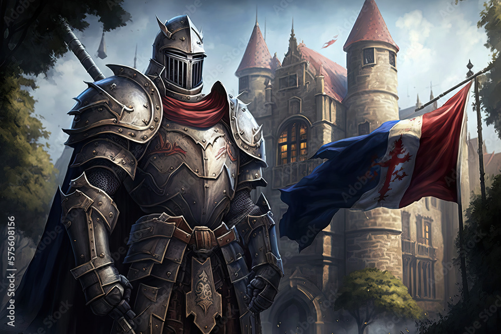 Medieval knight in full armor wielding sword Generative AI Stock ...