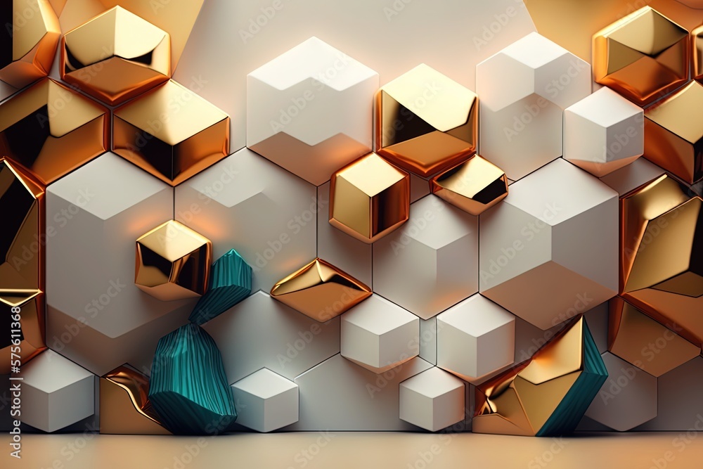 3D abstract hexagon background in golden and white colors. A elegant seamless texture wallpaper ...