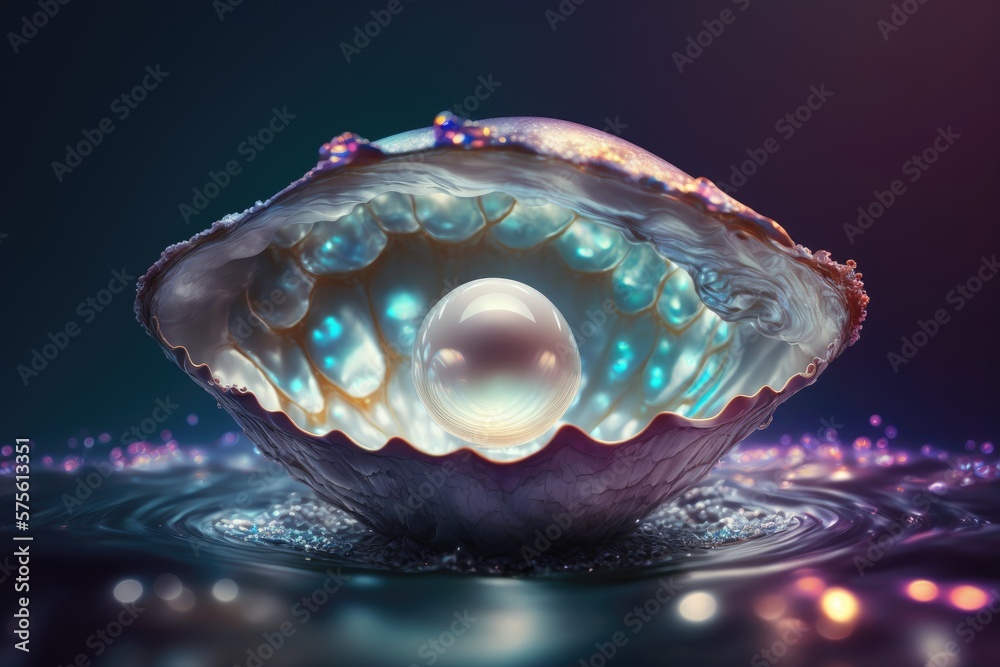 Open Shell with Glittering Pearl at its Center and Marvelous Submarine ...