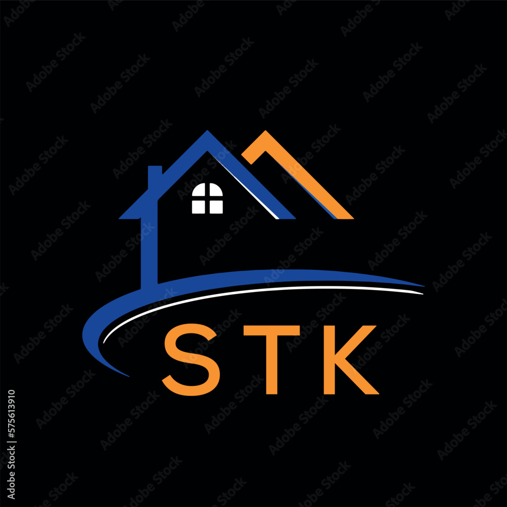 STK house logo, letter logo. STK blue image on black background and ...