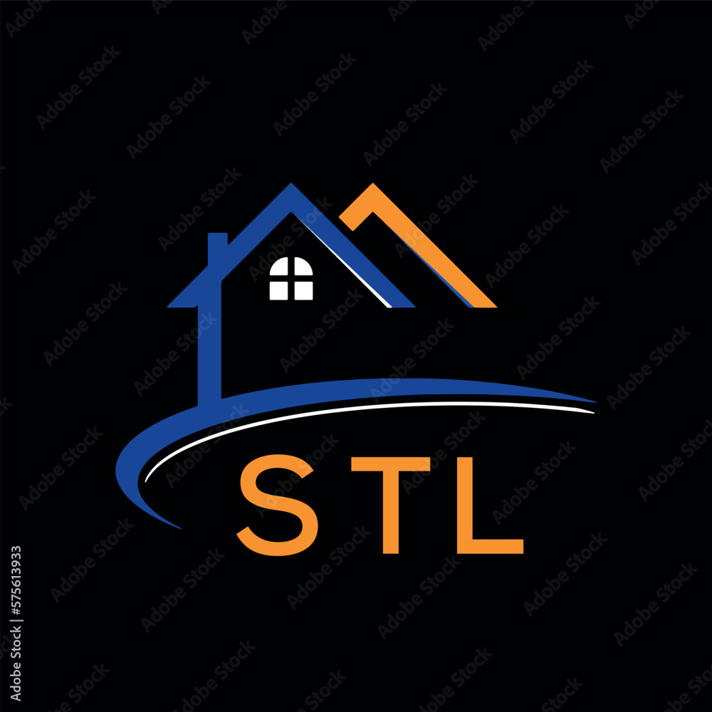 STL house logo, letter logo. STL blue image on black background and ...