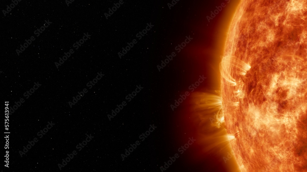 Earth's sun in outer space. Artistic concept 3D illustration as close ...