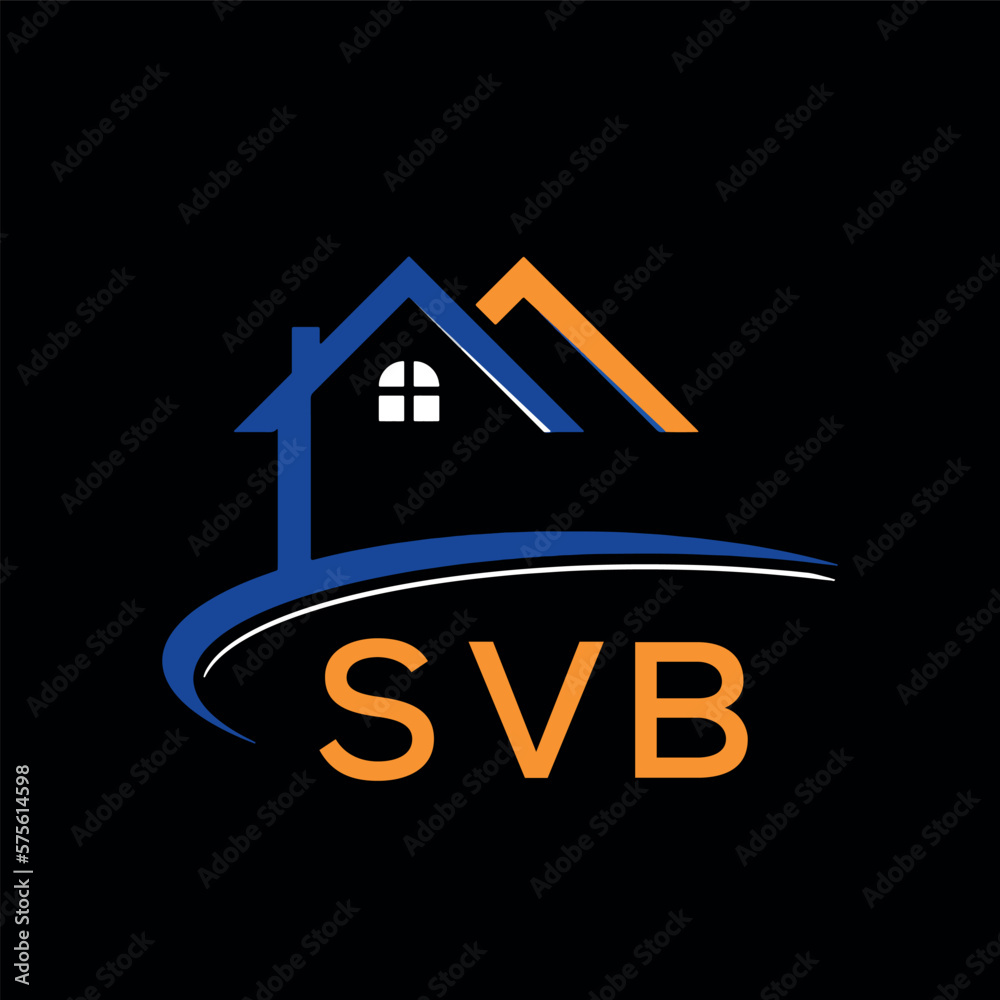 SVB house logo, letter logo. SVB blue image on black background and ...