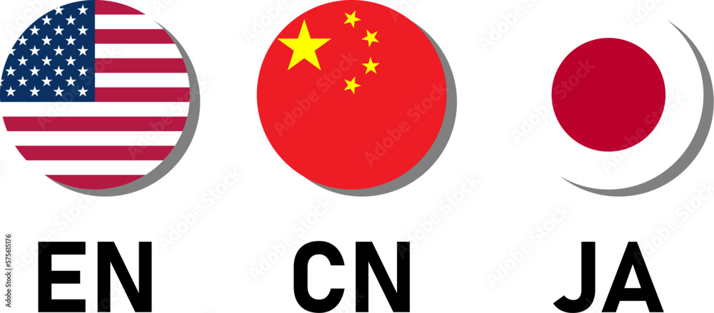 Round Flag Selection Button Badge Icon Set including USA United States ...