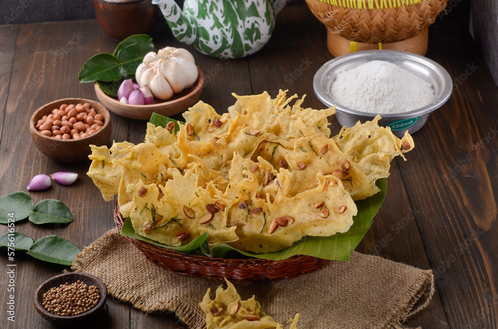 Rempeyek or peyek is a deep-fried savoury Indonesian-Javanese cracker ...
