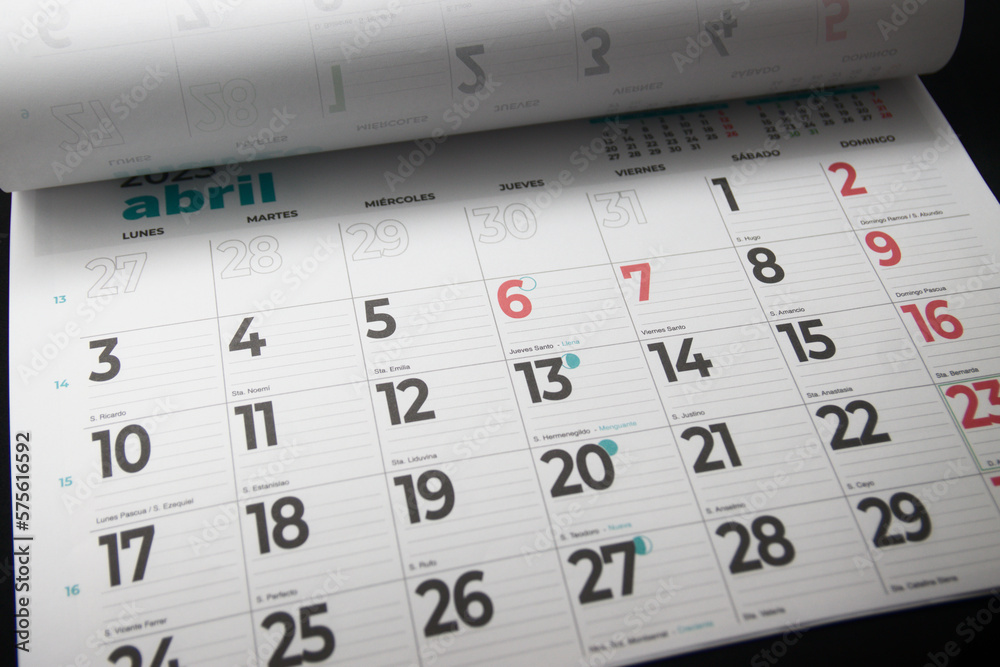 Calendar sheet for the month of April indicating the holy week, saints ...