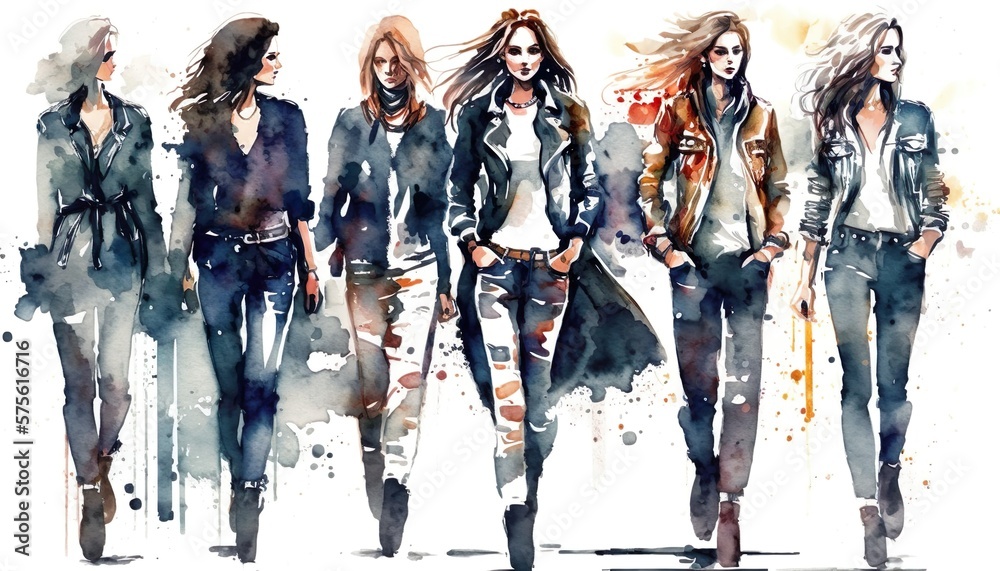 punk fashion show, watercolor illustration Stock Illustration | Adobe Stock