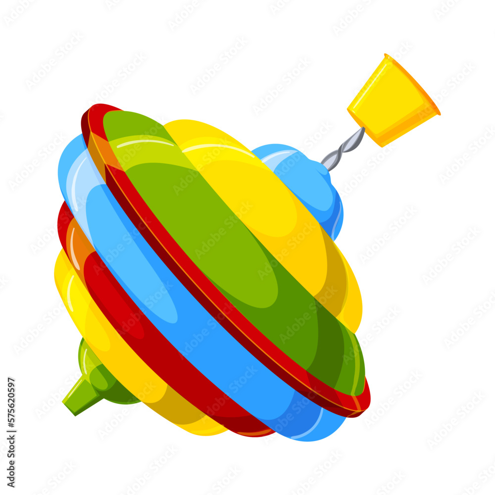 Spinning top toy icon. Colorful gyroscope kid toy with rainbow colors ...