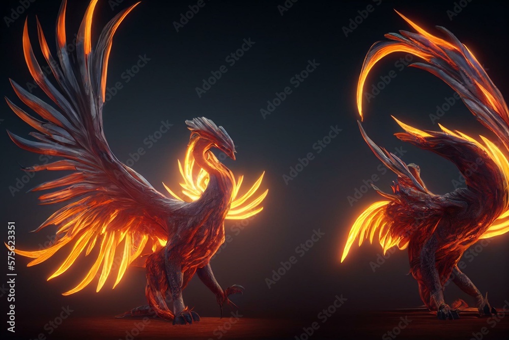Collection of 9 images created using AI Shows phoenix legend creature ...