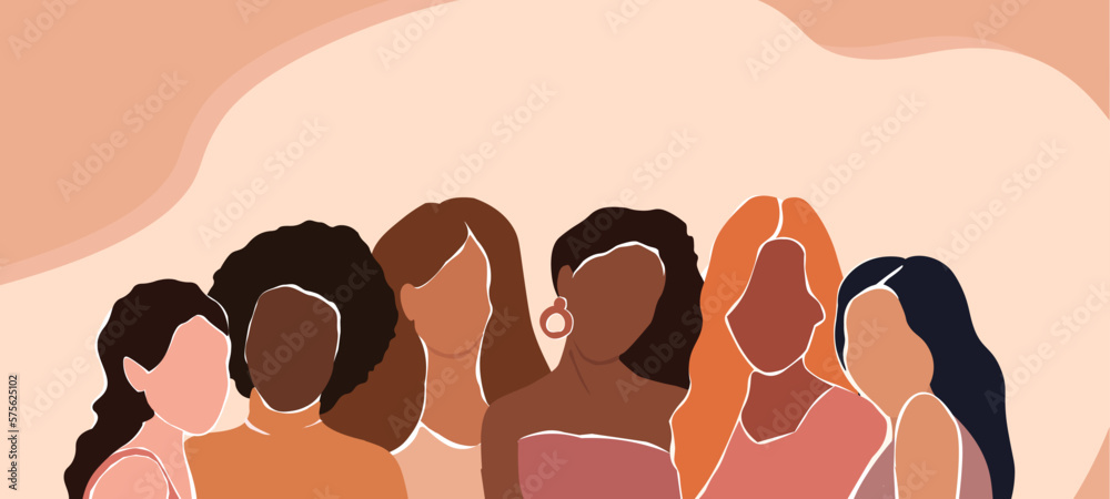 Abstract poster with different women. Beautiful females together force ...