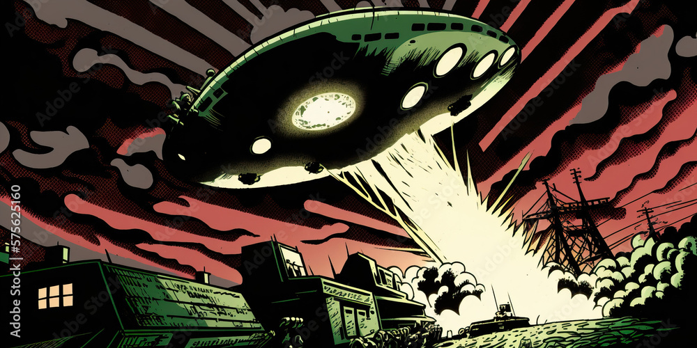 Sci-Fi Alien Invasion Featuring Mothership and UFOs Generative AI Stock ...