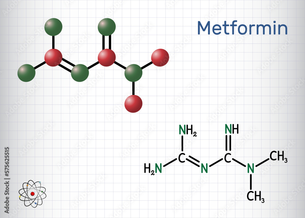 Metformin molecule. It is biguanide antihyperglycemic agent used in ...