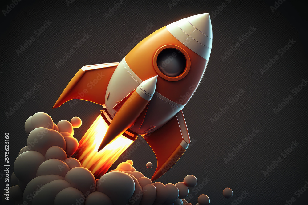 3d orange rocket emoji icon with flames blasting out made by generative ...