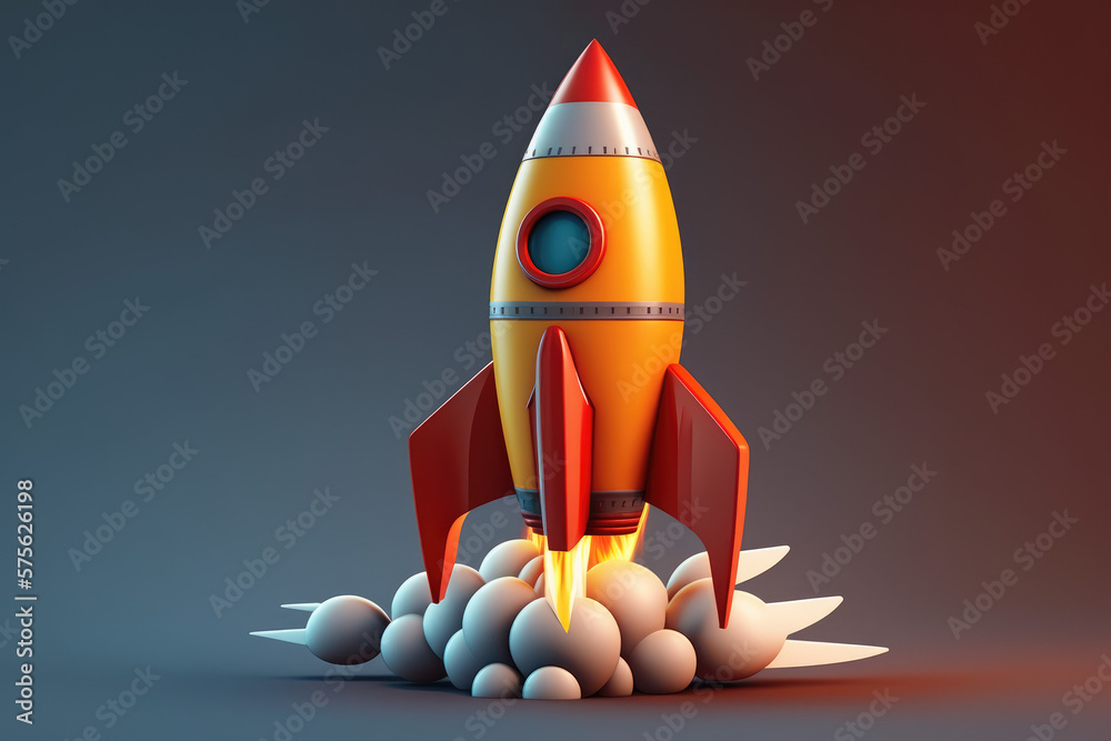 3d orange rocket emoji icon with flames blasting out made by generative ...