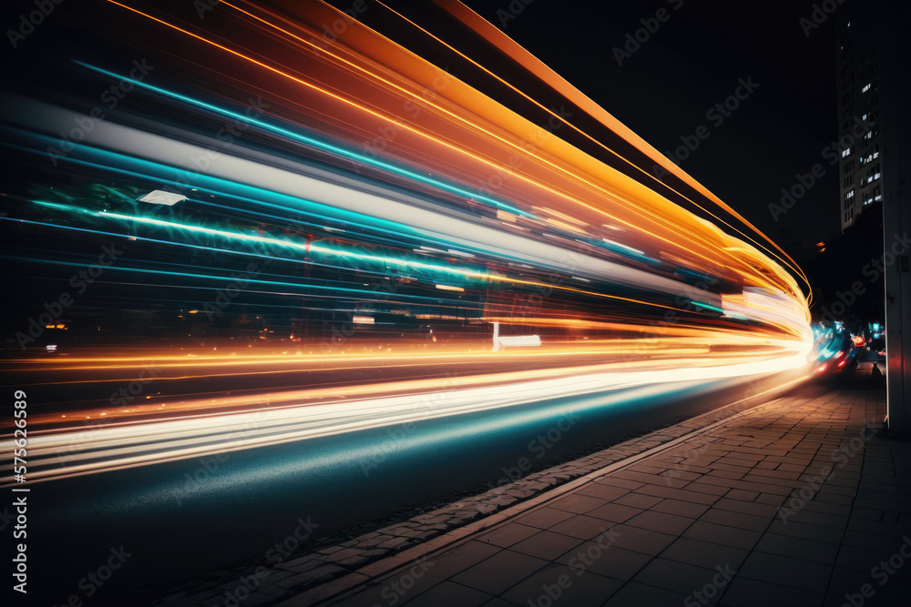 Abstract long exposure dynamic speed light trails in an urban ...