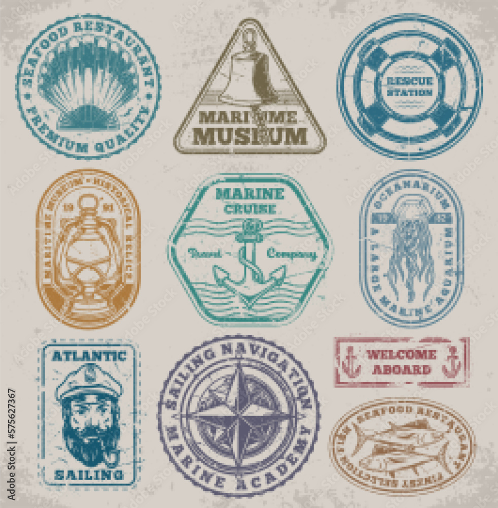 Marine cruise stickers set colorful Stock Vector | Adobe Stock