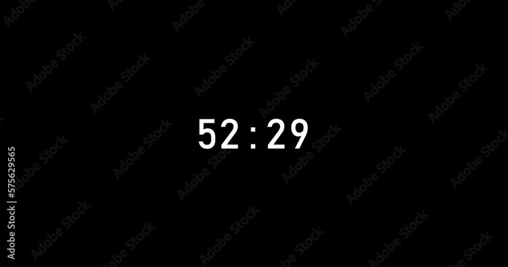 58 seconds digital timer countdown animation is isolated on black ...