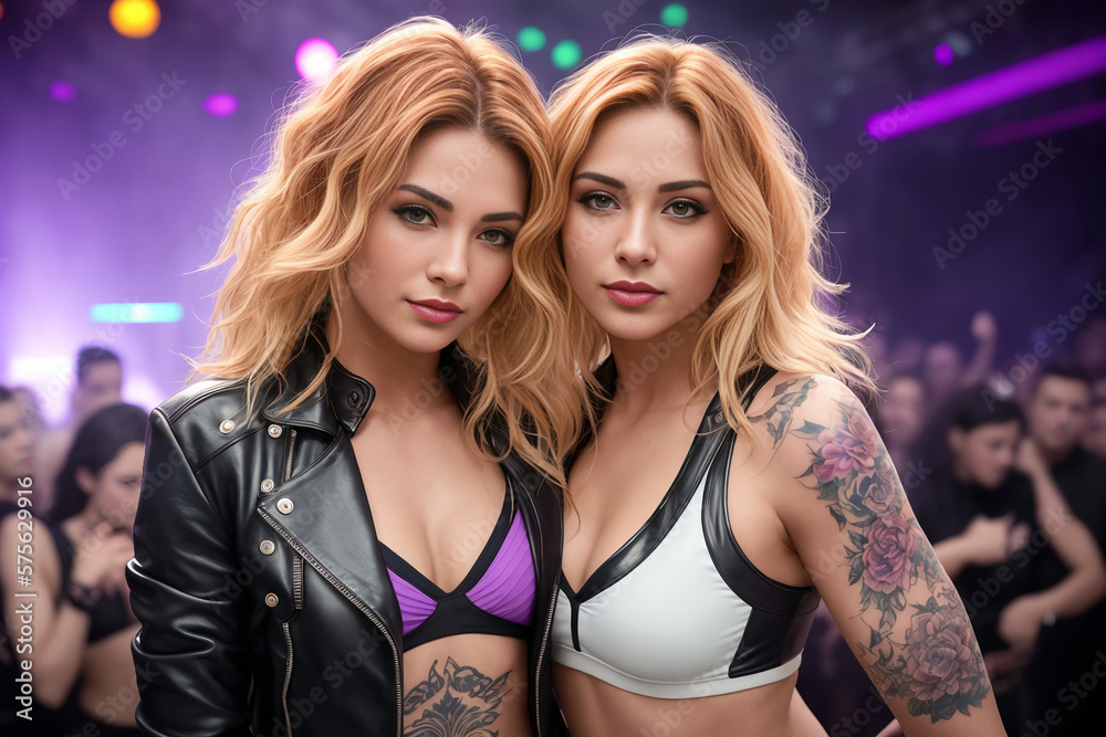 Beautiful sexy woman in lingerie and leather jacket in a nightclub. Generative AI Stock ...