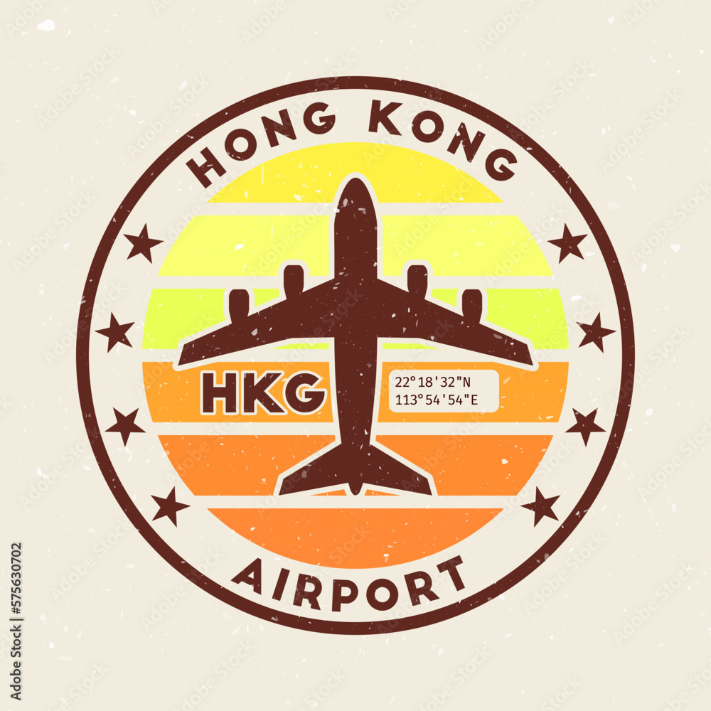 Hong Kong airport insignia. Round badge with vintage stripes, airplane ...