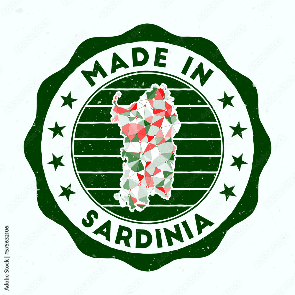 Made In Sardinia. Island round stamp. Seal of Sardinia with border ...