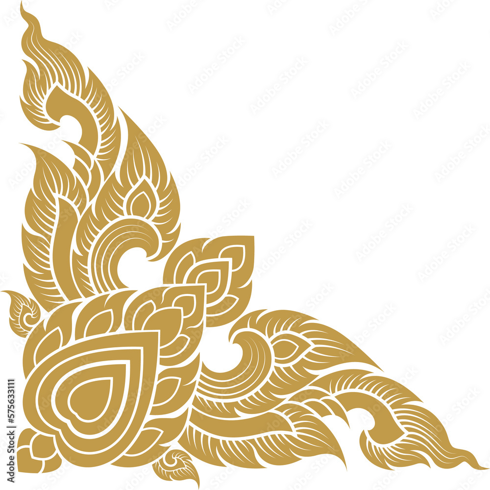Gold corner art, asian buddhism temple png file for decoration motifs ...