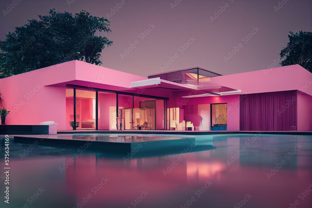pink home with indoor pool in modern architecture style, created with ...