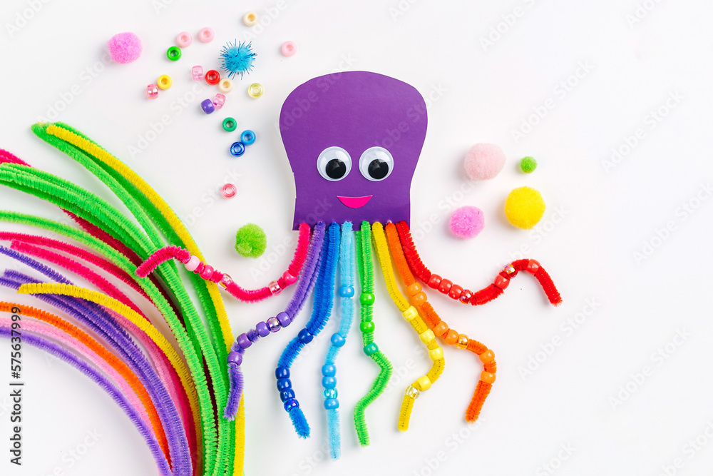 Funny octopus made of beads and pipe cleaners with different colorful ...