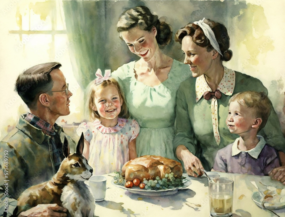 Watercolor Painting of a Family Celebrating Easter | Generative AI ...