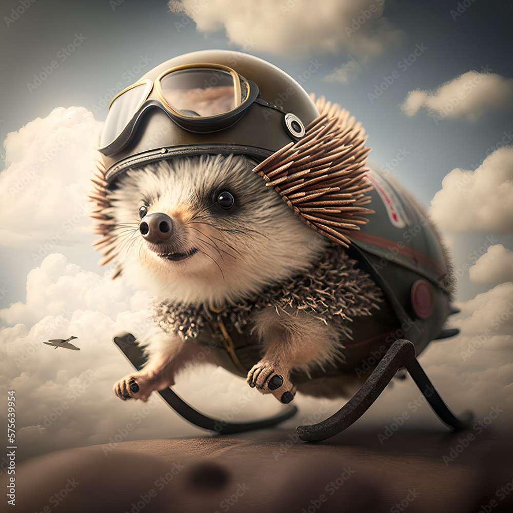 Adorable hedgehog pilots a plane, surreal photorealistic style. - AI ...