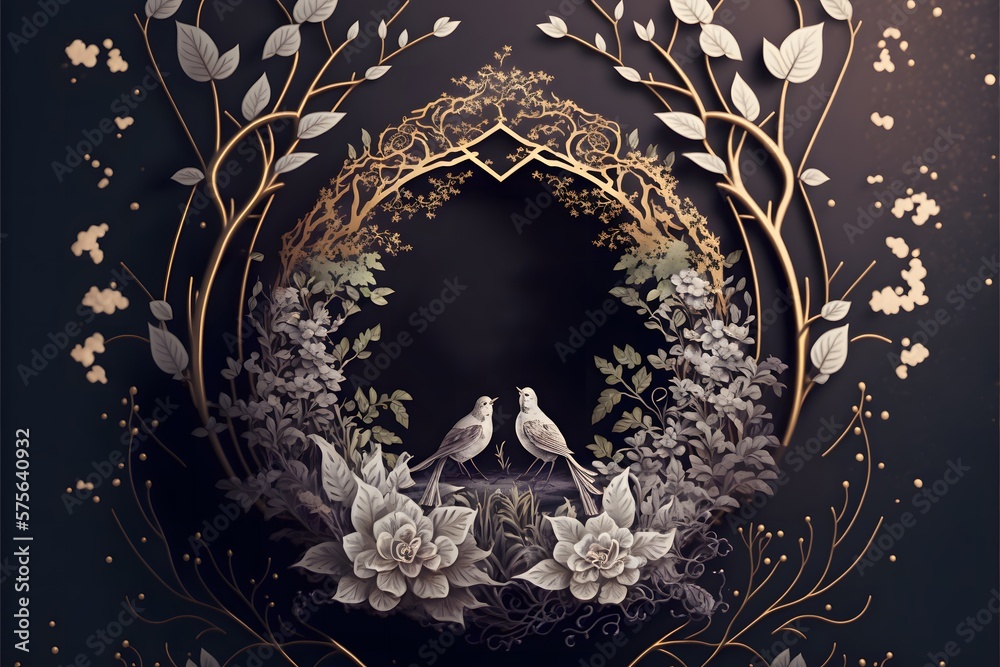 Black-colored wedding, or marriage invitation card design background ...