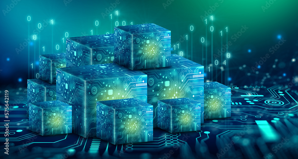 Cube Technology With Abstract Blue Background Blockchain Network