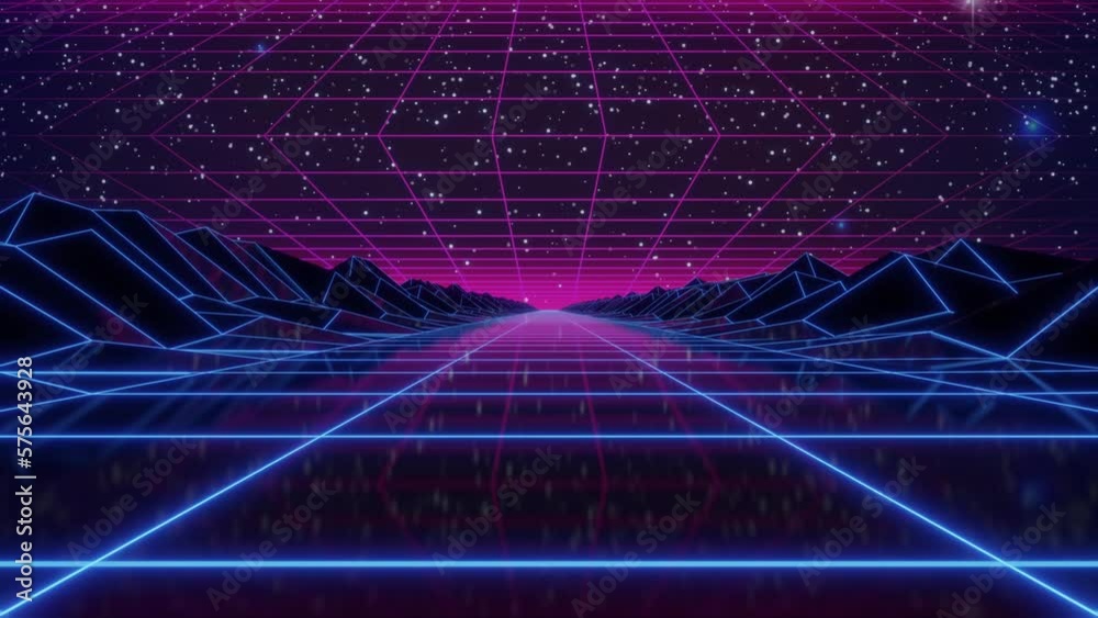 Synthwave animated Background.. 80s wireframe Landscape. Retro Future ...