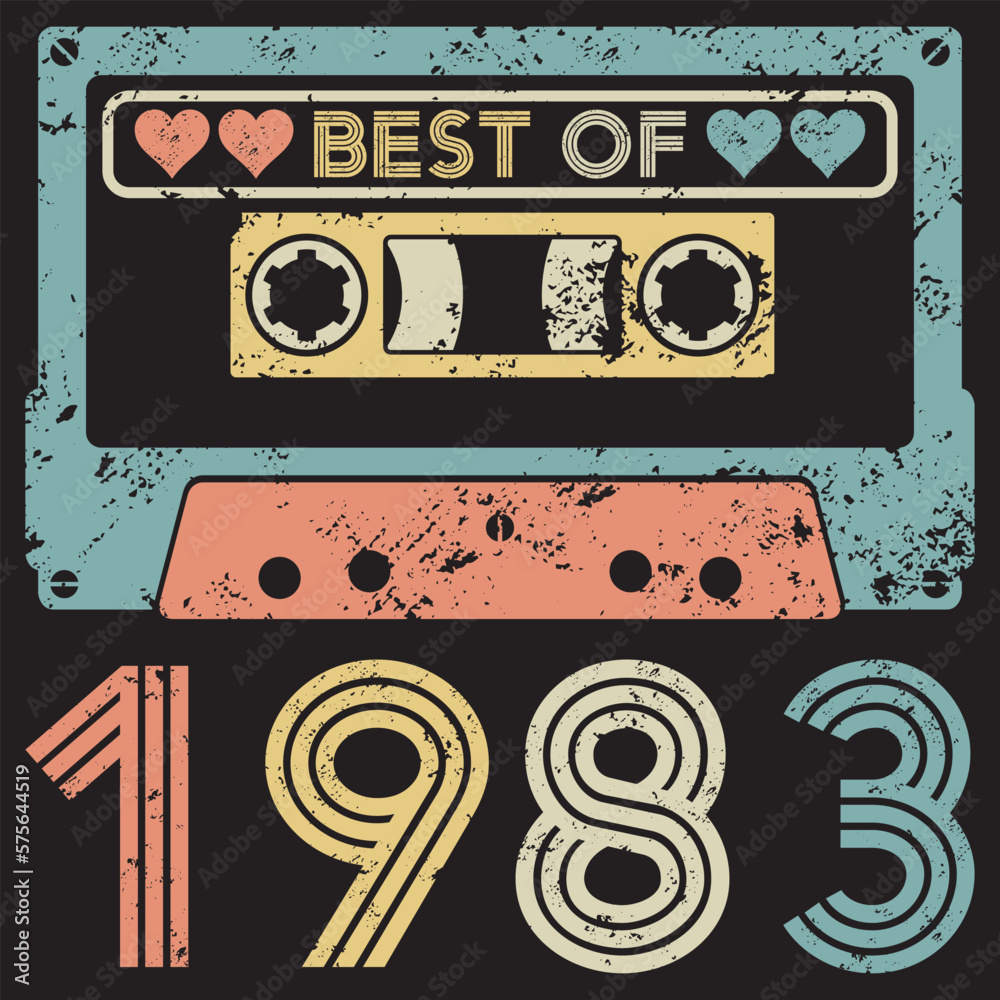 Vintage birthday best of 1983 isolated on black background. Stock ...