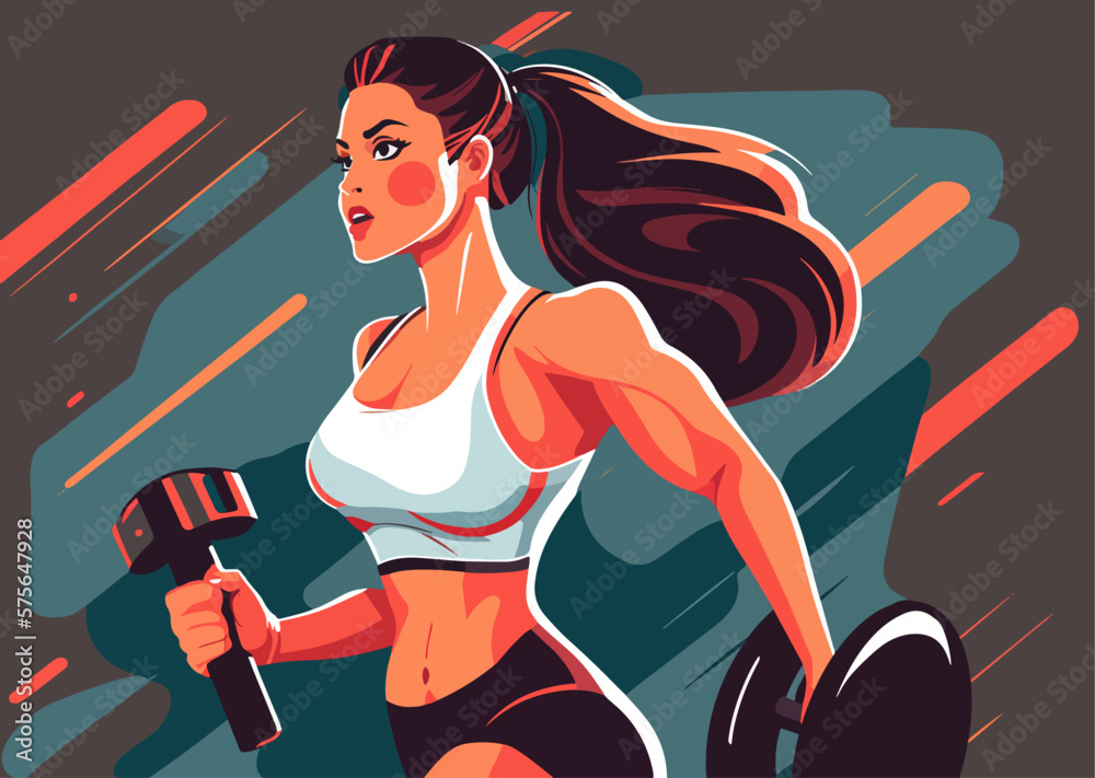 A beautiful young girl exercising in the gym, a fit woman working out ...