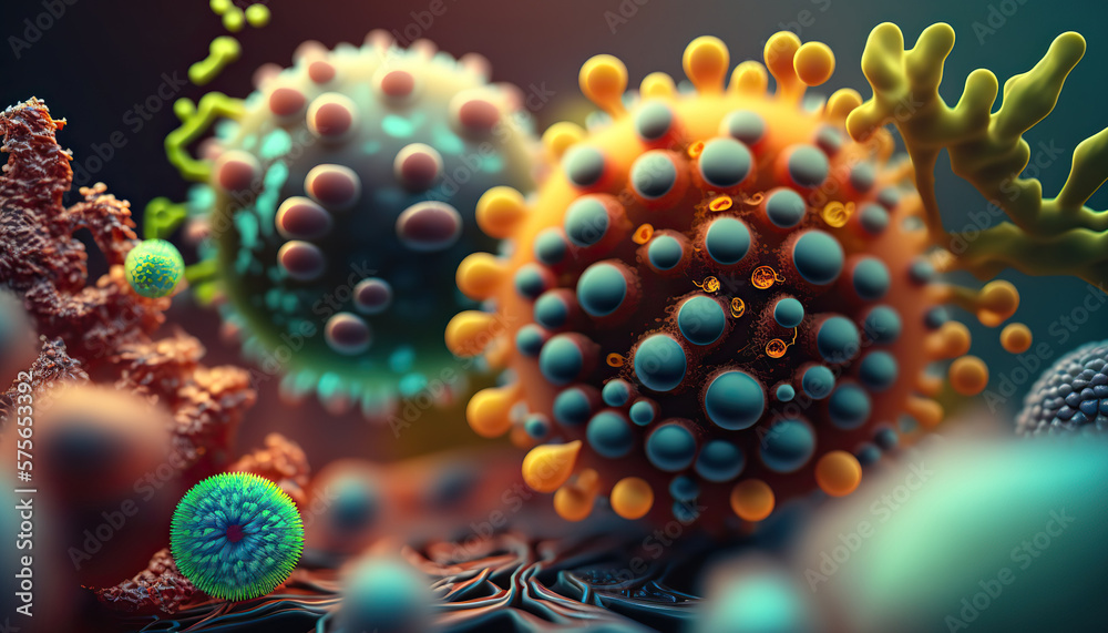 Abstract scientific microbiology background with microscopic organisms ...